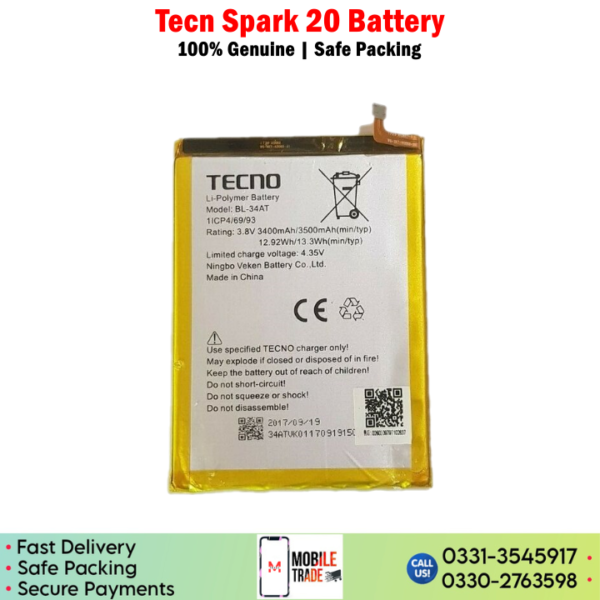 Tecno Spark 20 Battery Price In Pakistan | 100% Original Battery